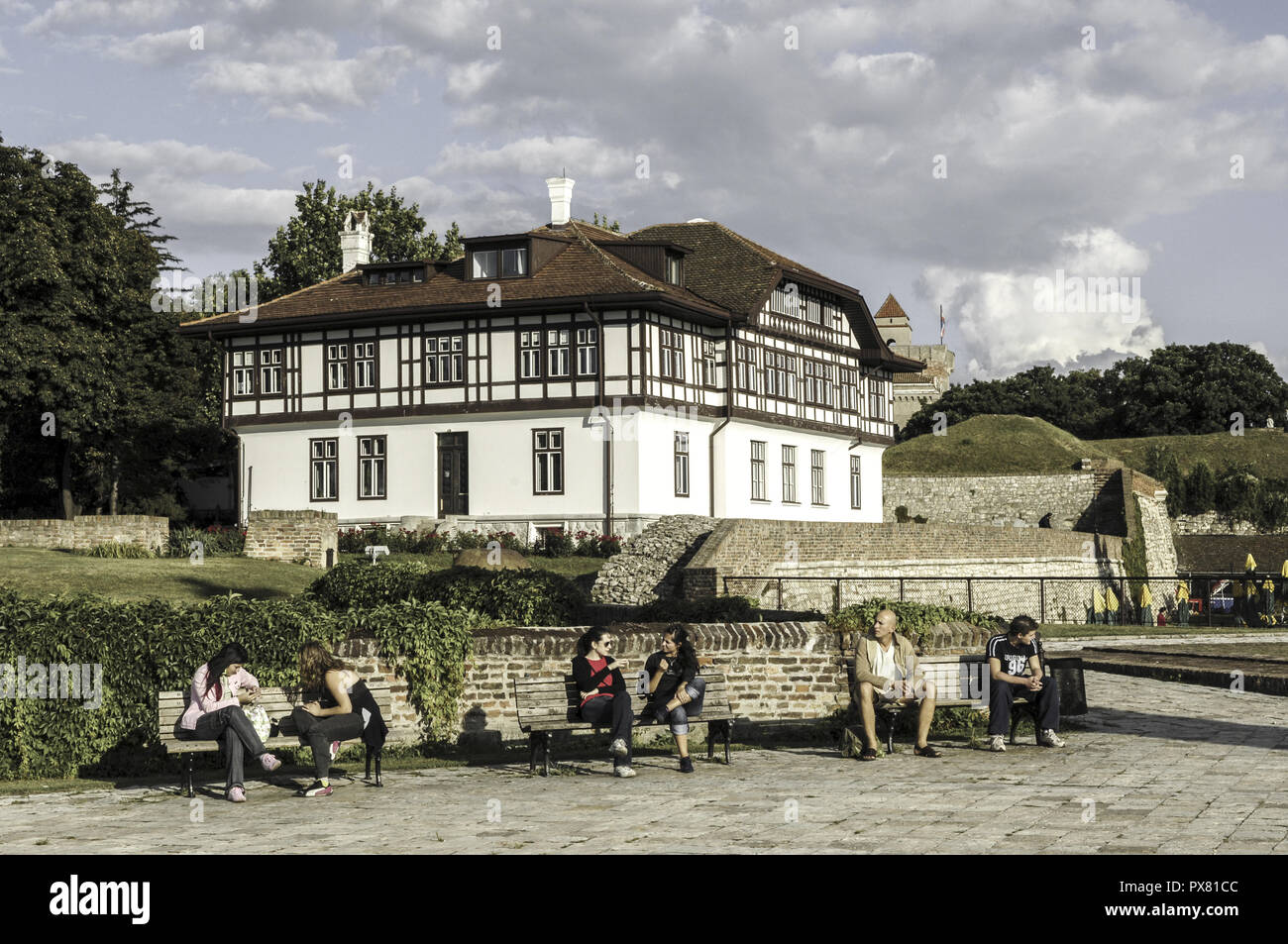 Beograd, fortress, institute for monument conservation, people sitting ...