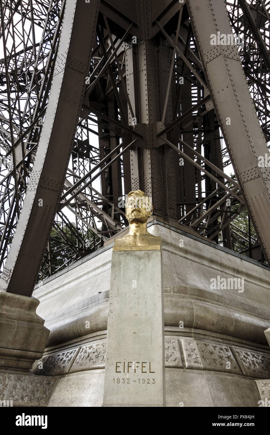 Paris, Eiffel Tower, Tour Eiffel, bust of Gustav Eiffel, France Stock ...