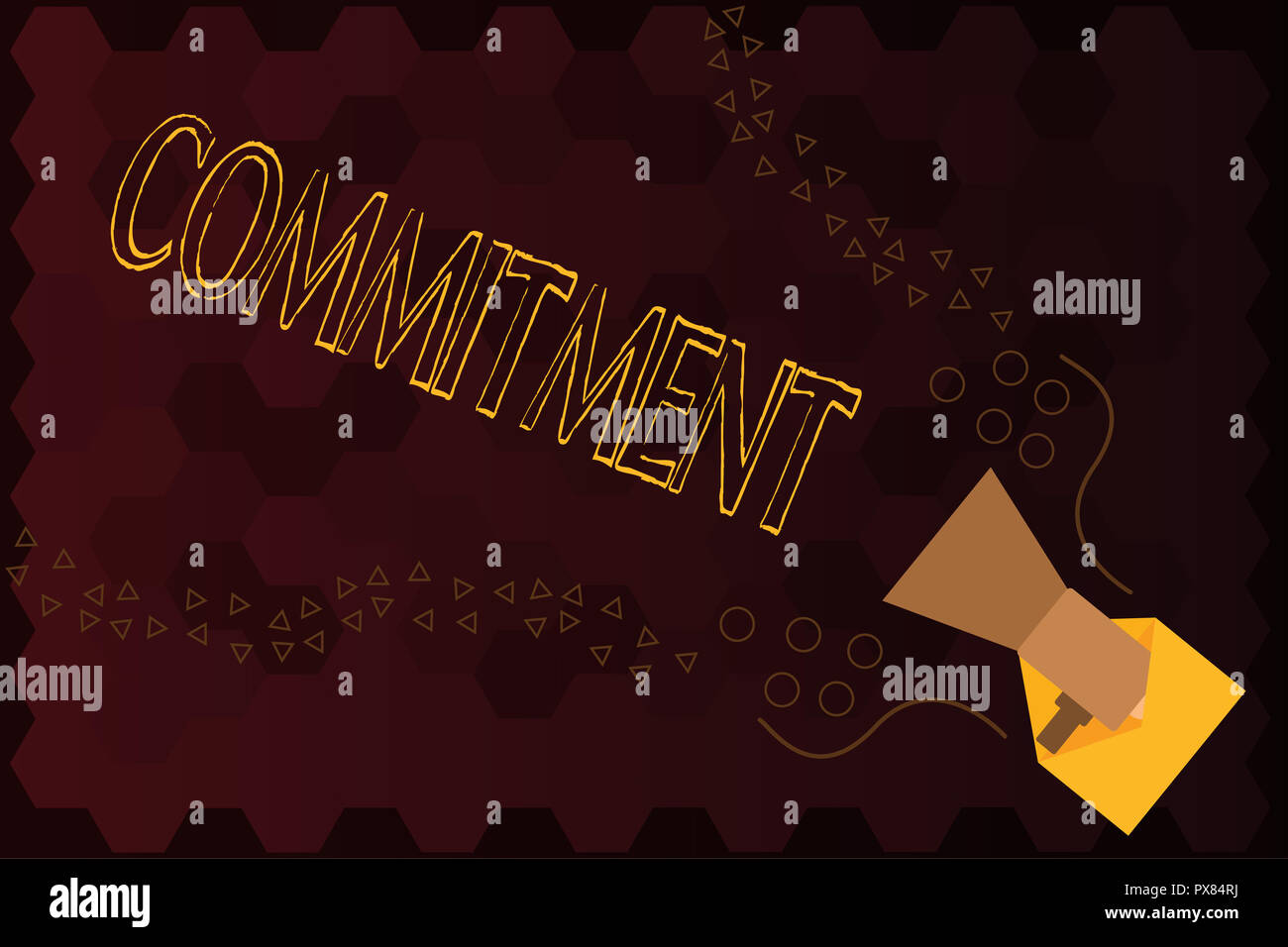 Handwriting text Commitment. Concept meaning Quality of being dedicated ...