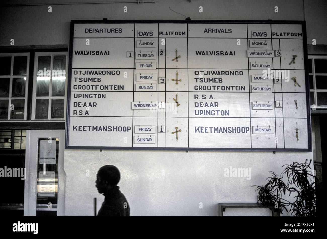 Railway station, plan with departure and arrivals, Namibia, Windhoek ...