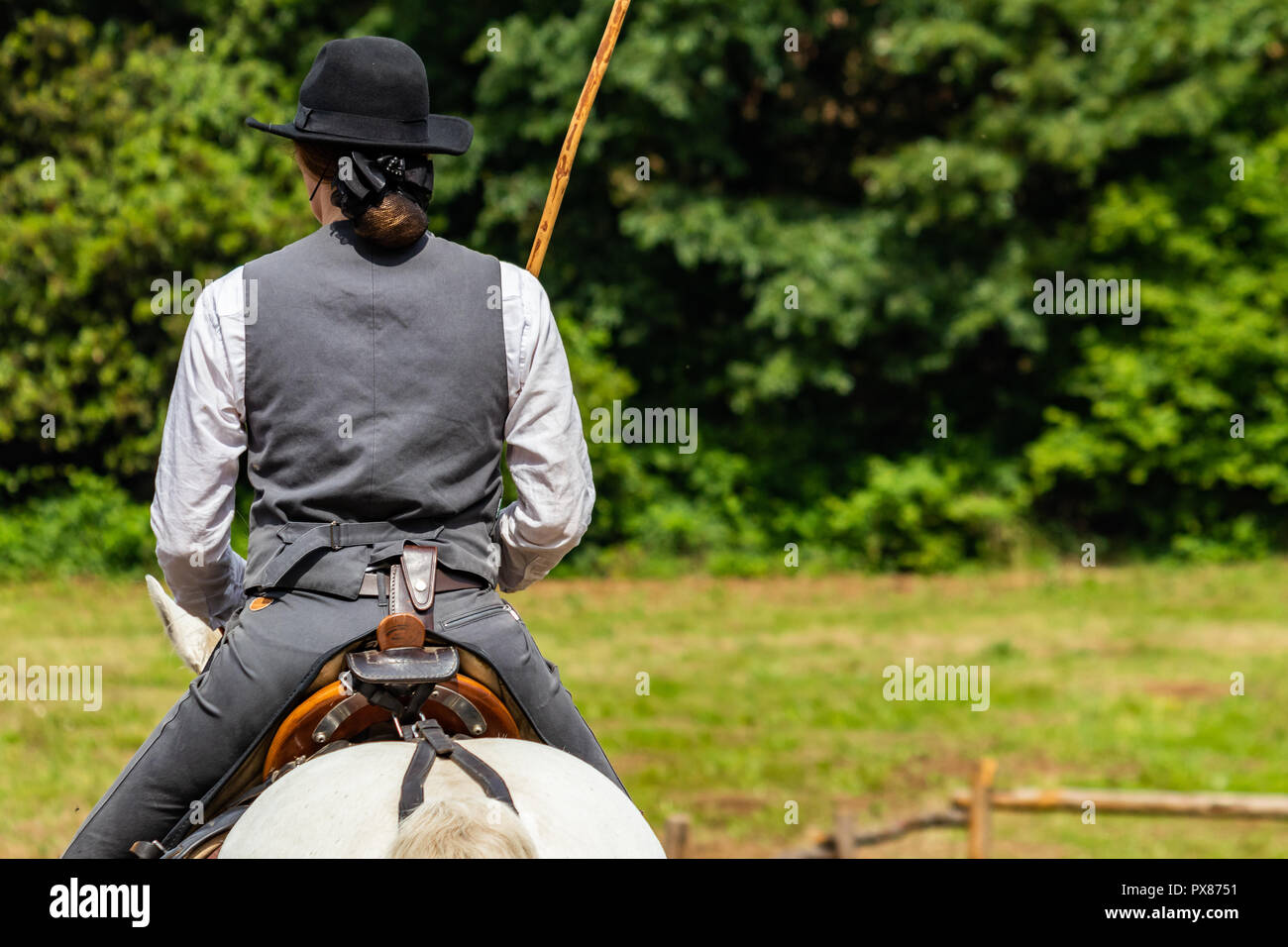 Female horse rider, leading a hunting party during a traditional ...