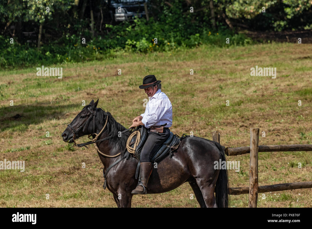 Horse rider with knife. Scenes from a rodeo and equestrian show ...