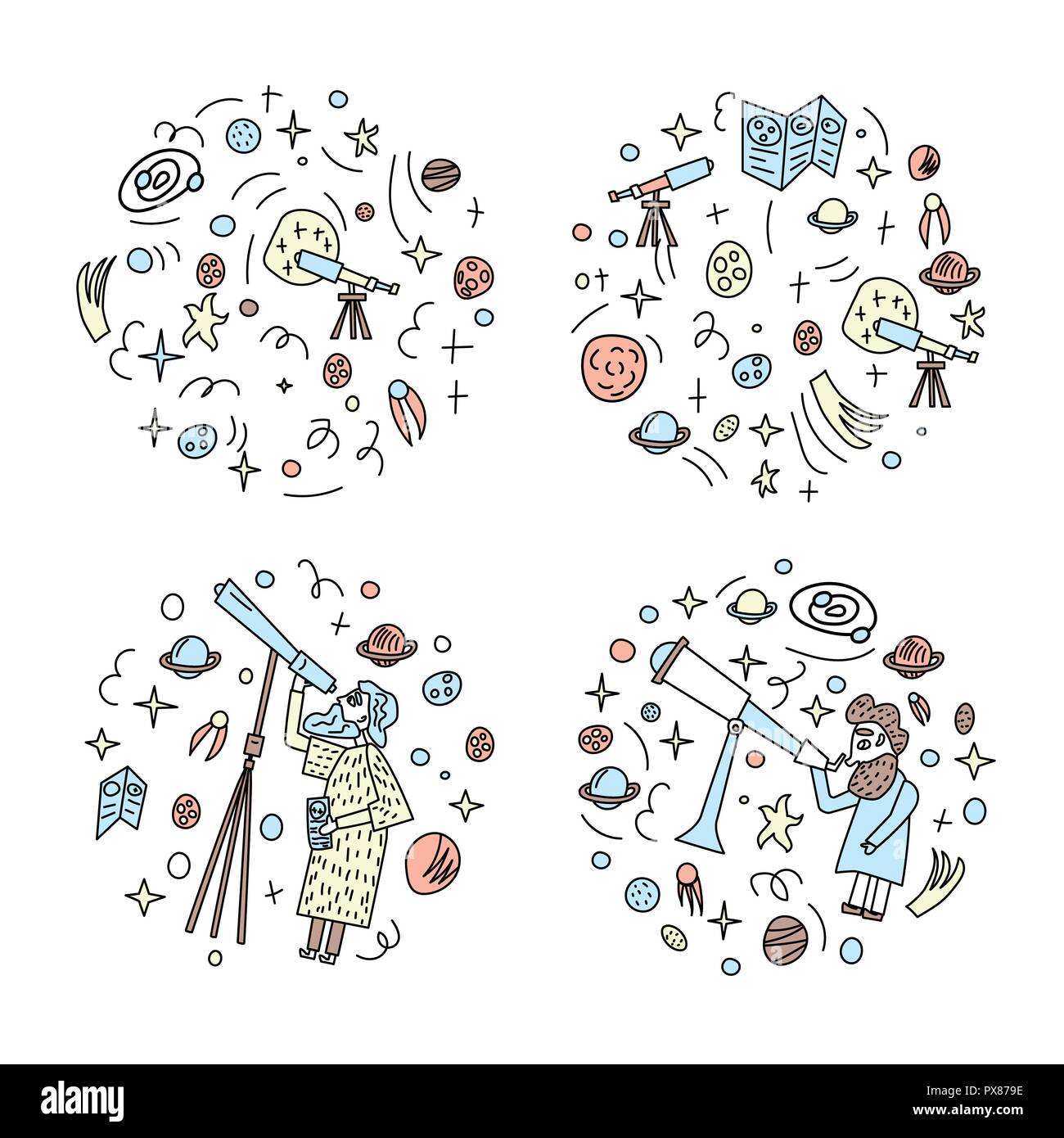 Vector set of design of astronomer and astronomic objects Stock Vector ...