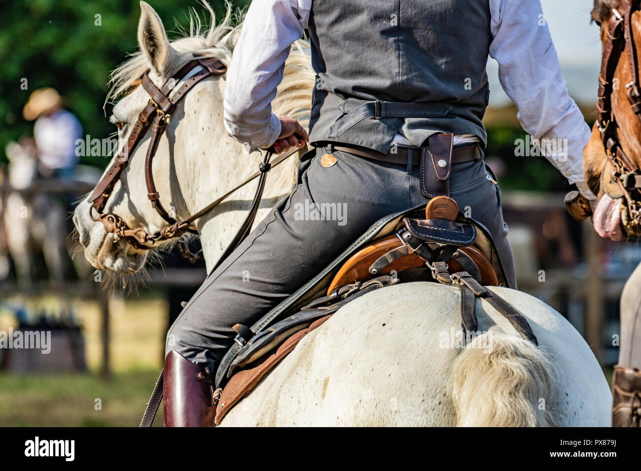 Female horse rider, leading a hunting party during a traditional ...