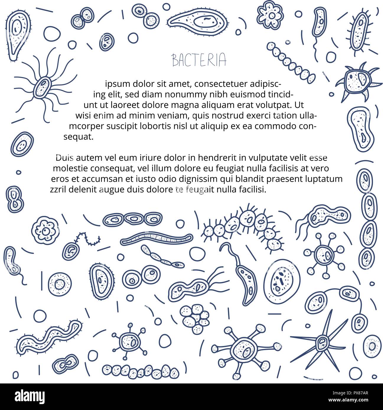 Bacteria cell composition with frame. Microorganism collection ...