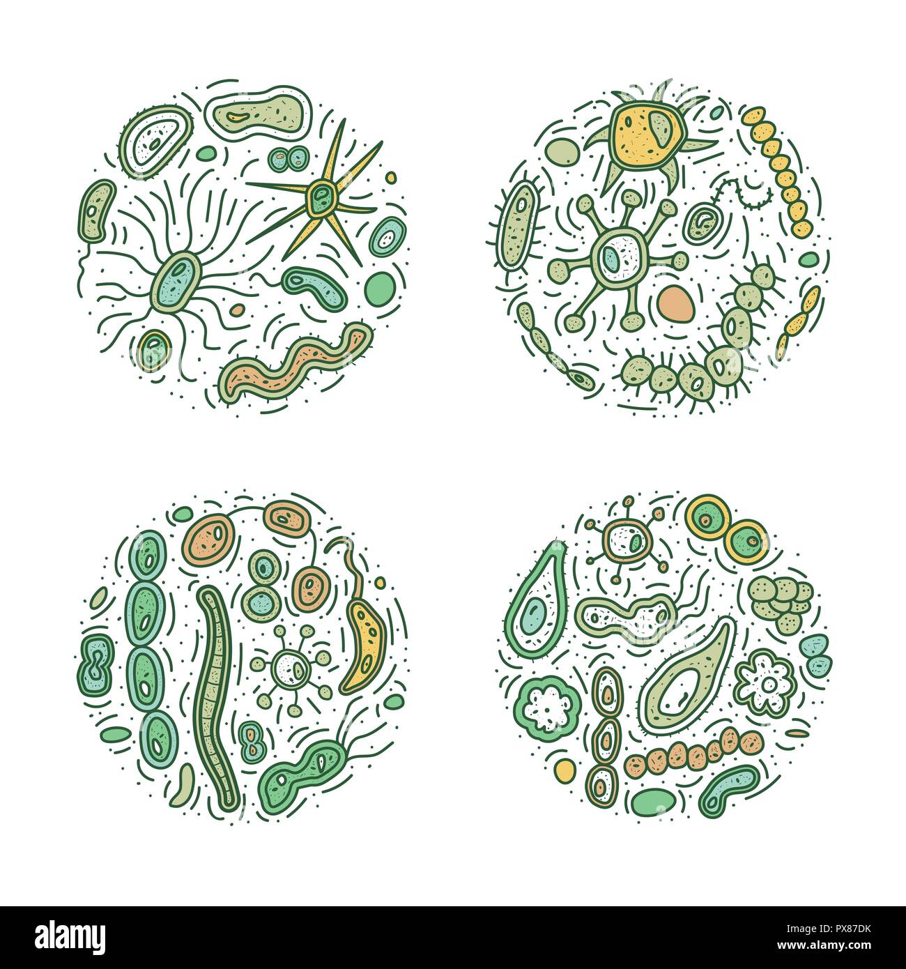 Bacteria cells round badges set. Microorganism collection. Vector ...