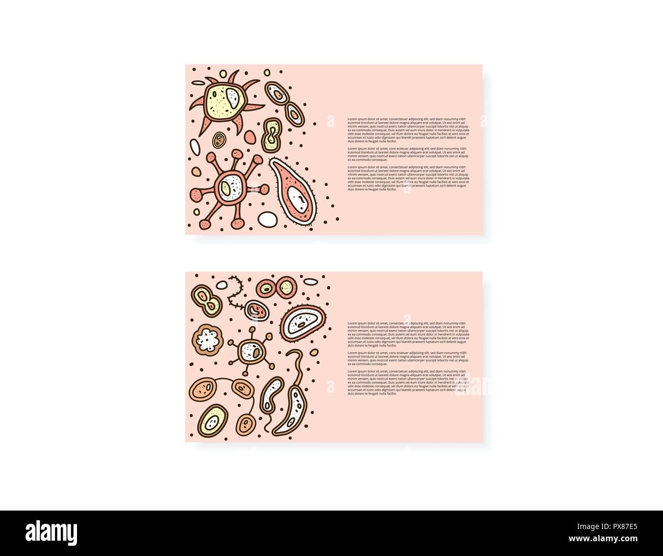 Bacteria cells backgrounds. Microorganism collection on cards. Vector ...