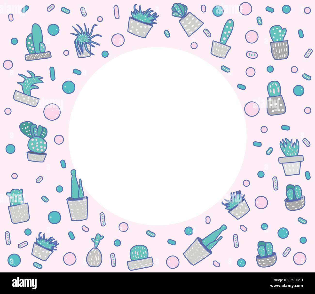 Vector frame with cactus design. Composition with round border in ...