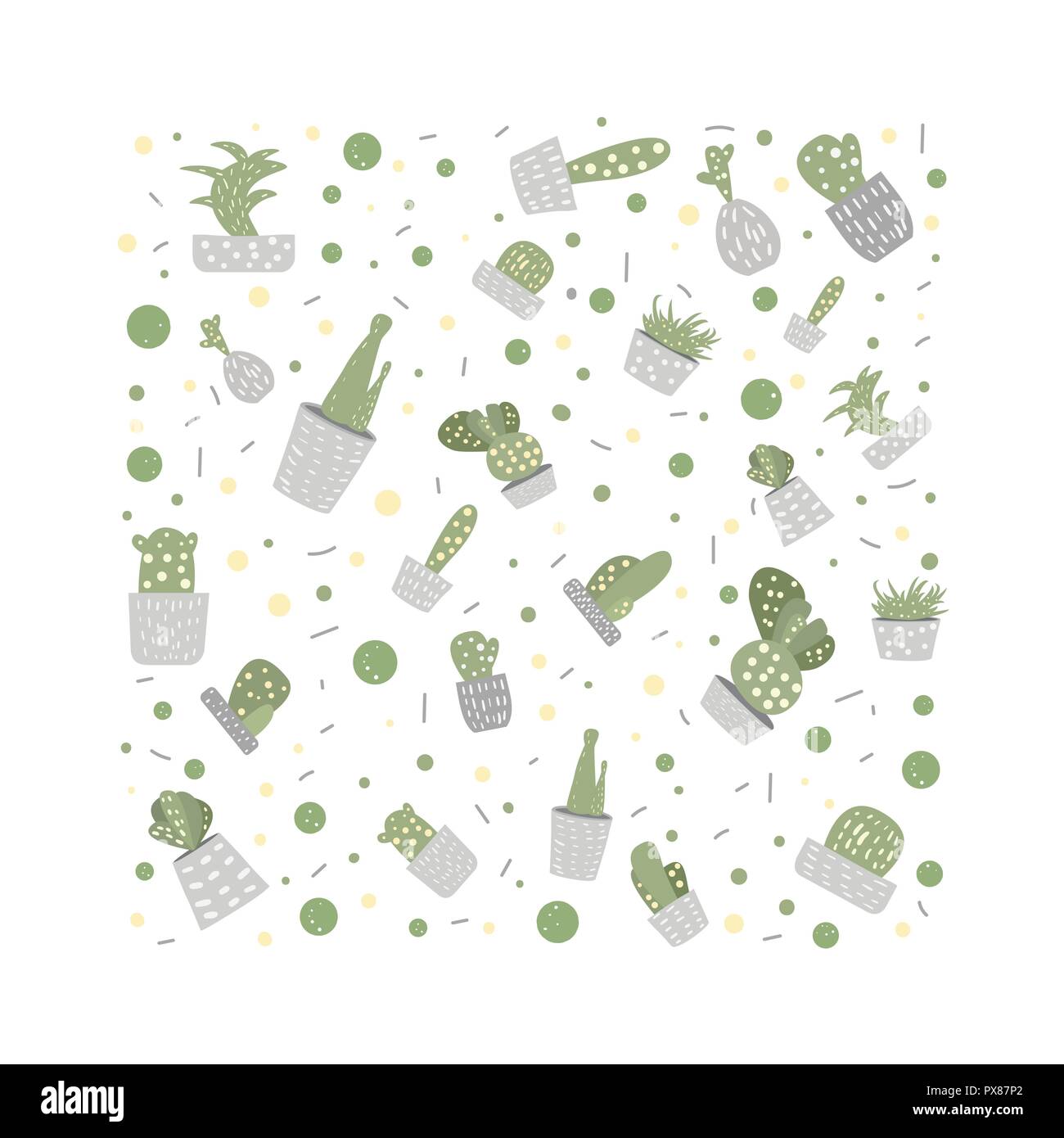 Vector cactus design set. Houseplant square composition in doodle style ...