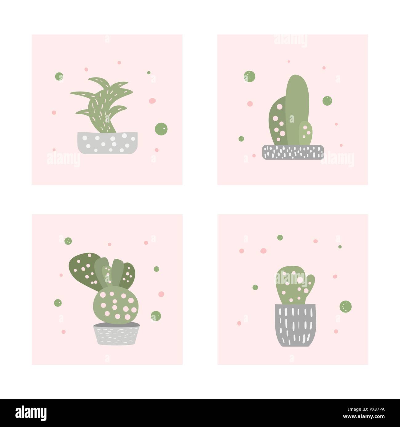 Vector cactus design set. Houseplant four square compositions Stock ...