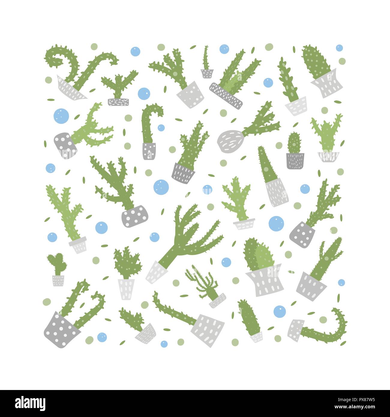 Vector cactus design set. Handdrawn houseplant square composition Stock ...