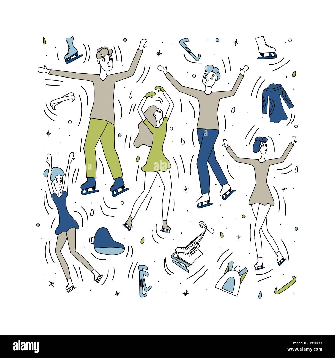 Figure skating concept. Group of people on the rink. Vector ...