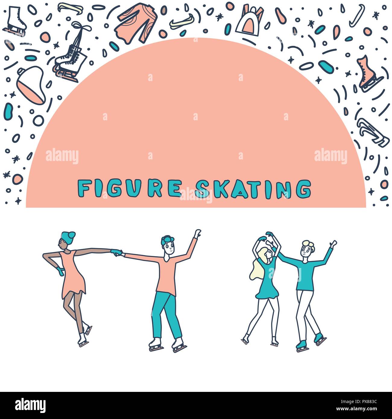 Figure skating concept. Group of people on the rink. Vector ...