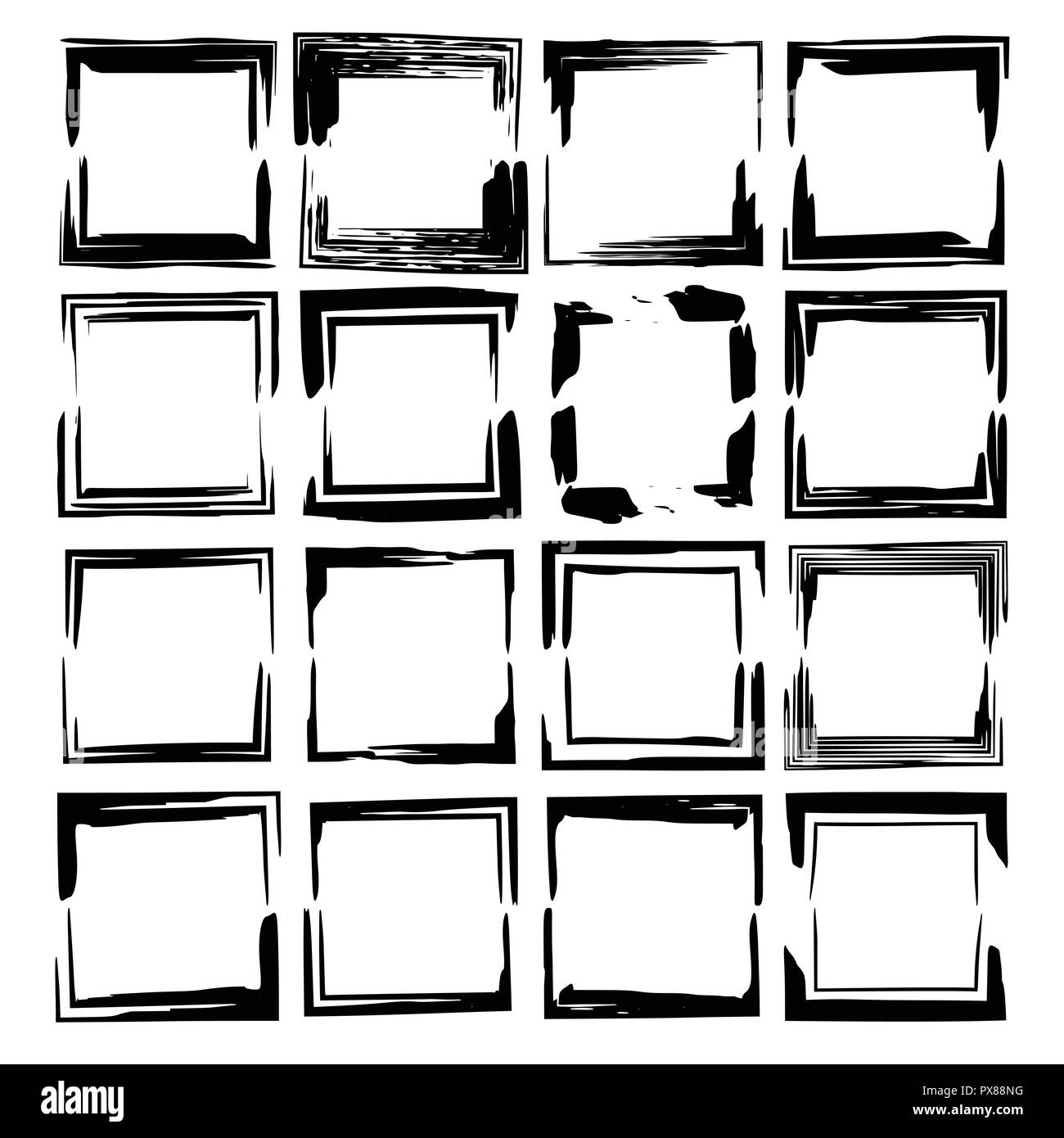 Set of black rectangle grunge frames. Geometric empty borders. Square ...