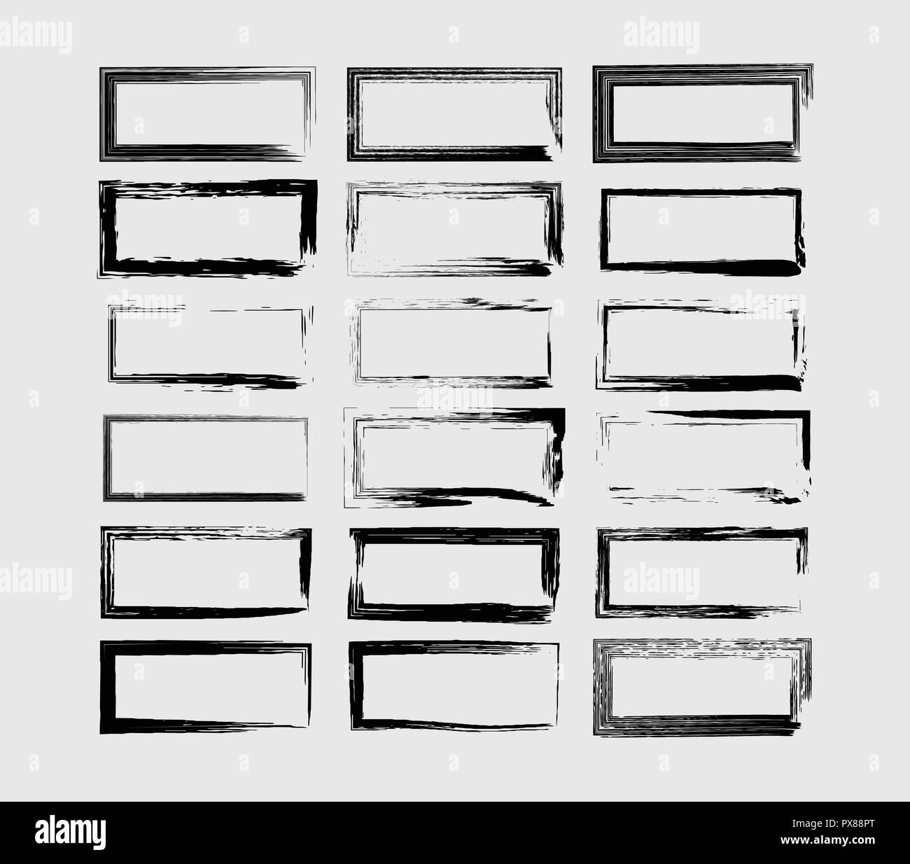 Vector set of linear empty borders. Collection of black rectangle ...