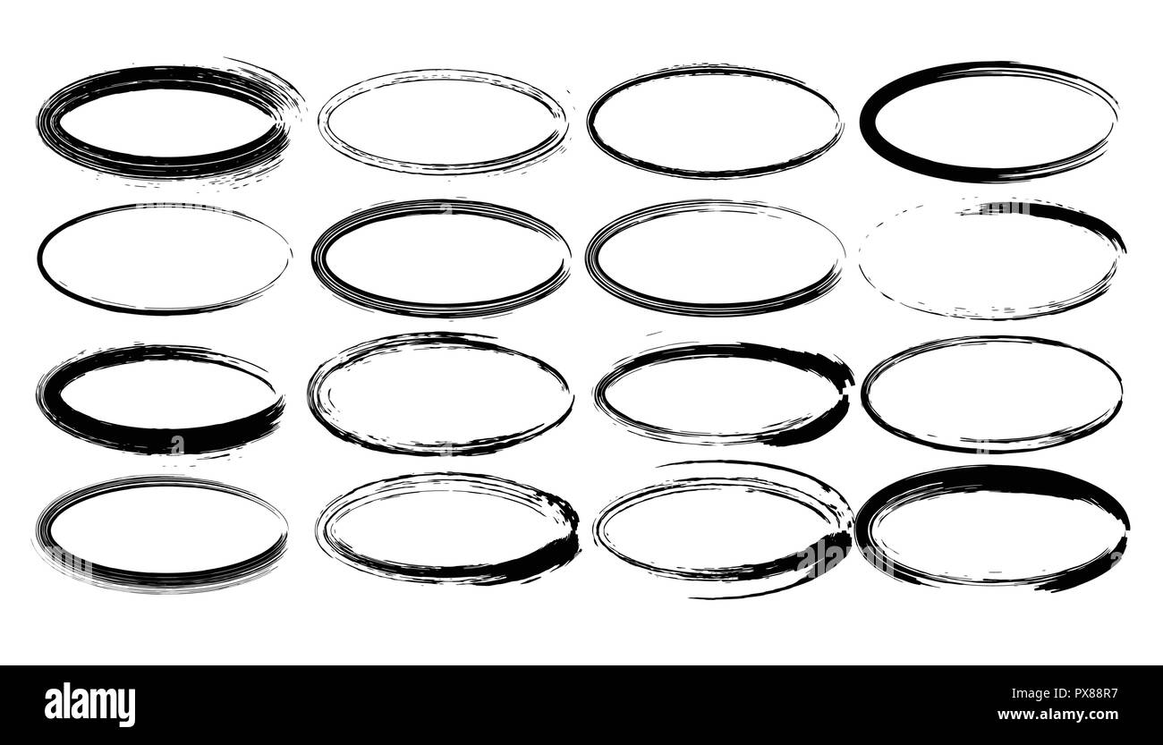 Set of oval grunge frames. Empty circlular borders isolated. Vector ...