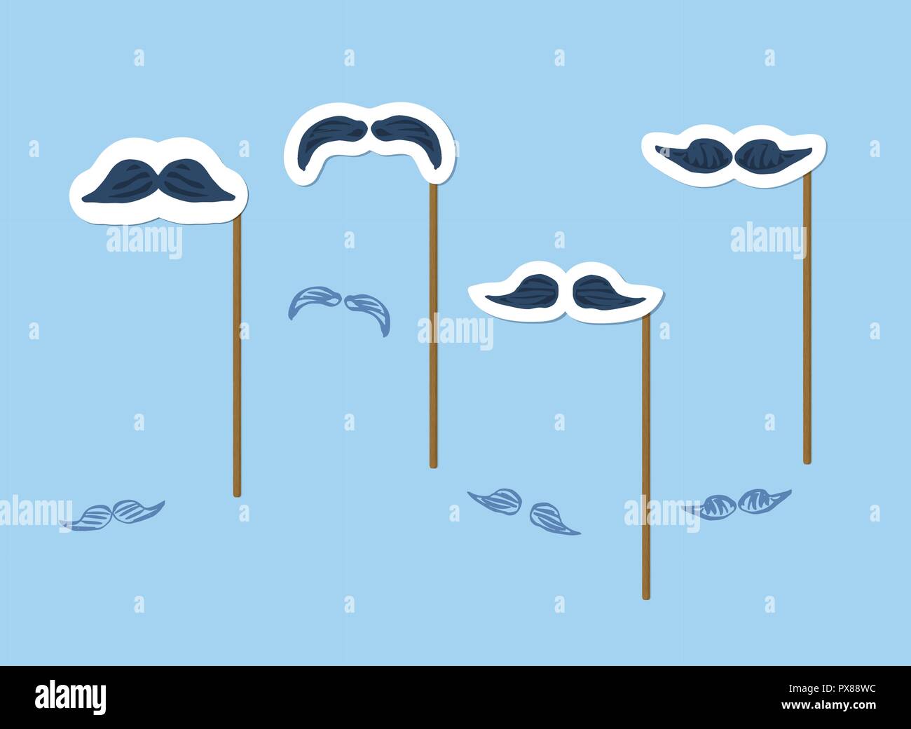 Fake Mustaches set. Collection of face mask of moustaches on the sticks ...