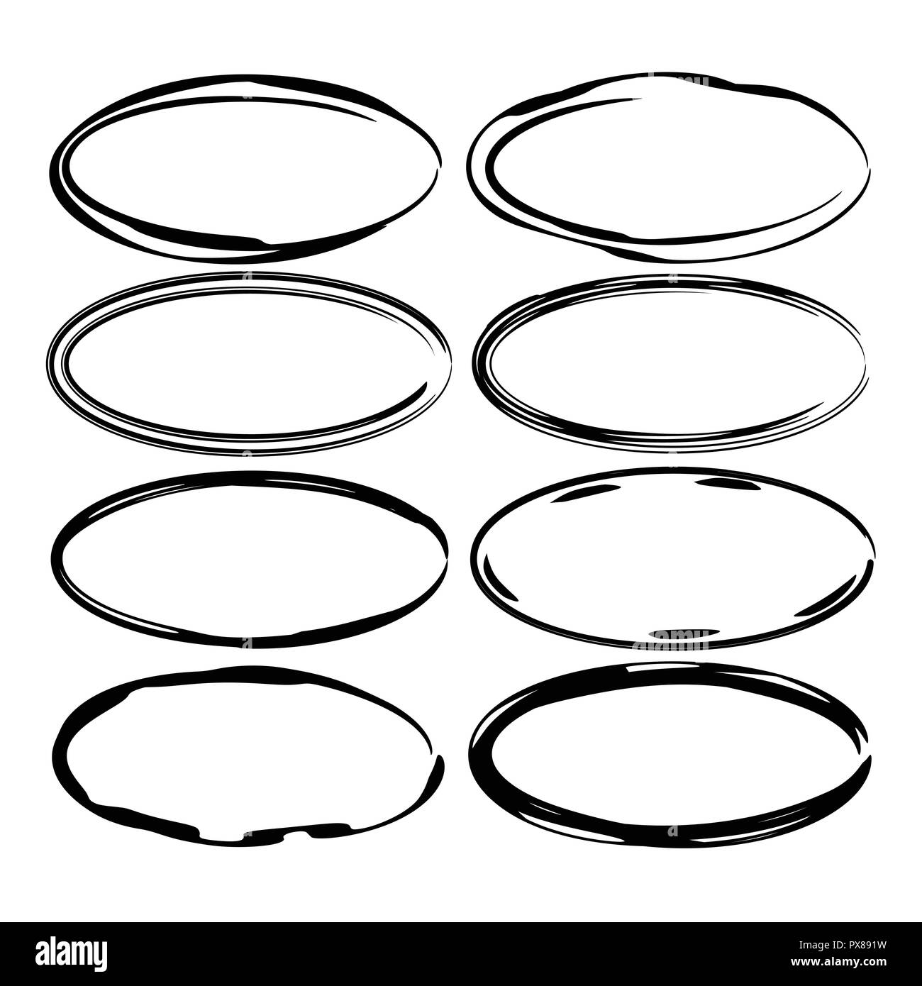 Set of round grunge frames. Empty circlular borders. Vector ...