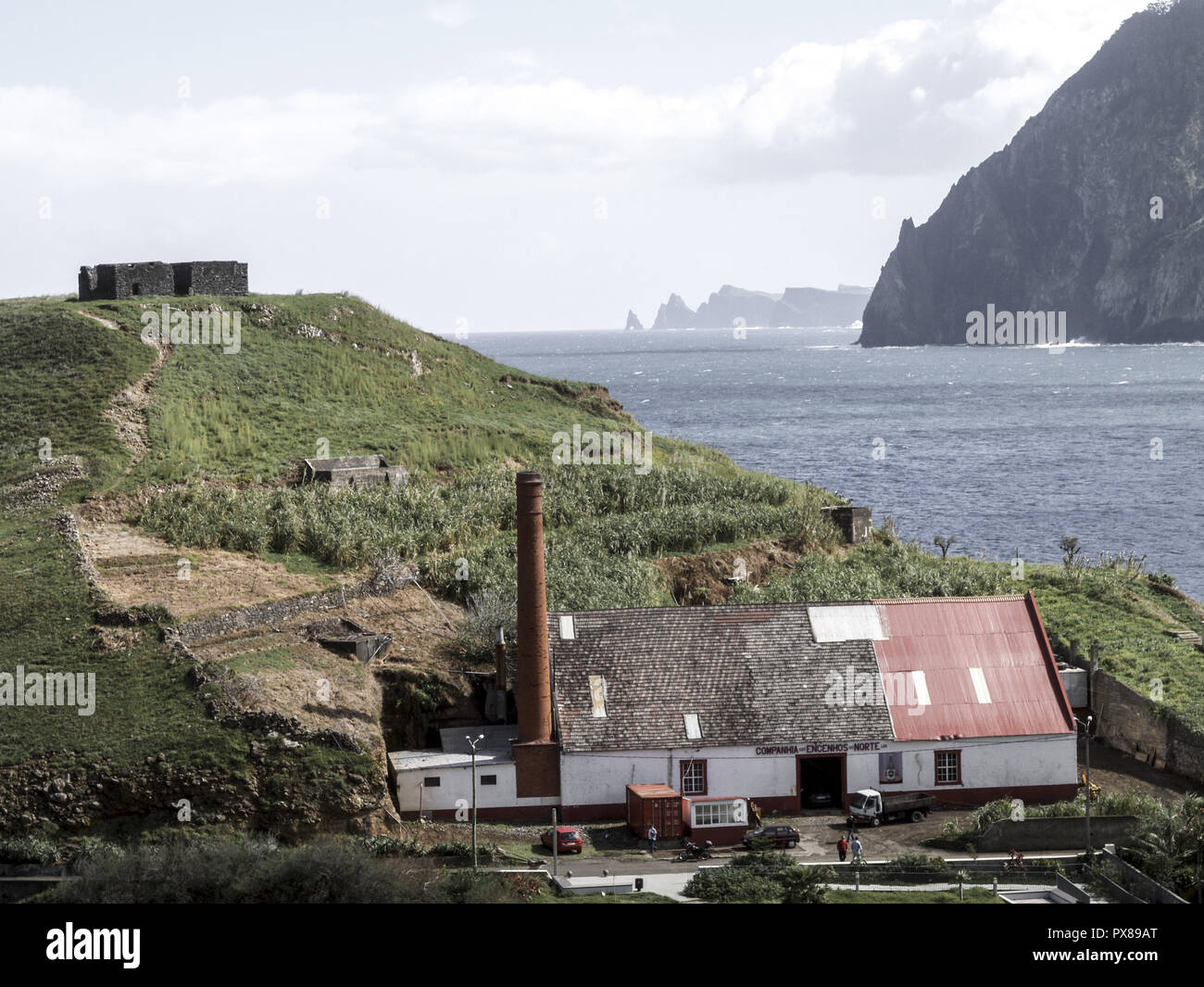 Old factory, chimney, fort, Portugal, Madeira, Porta da Cruz Stock ...