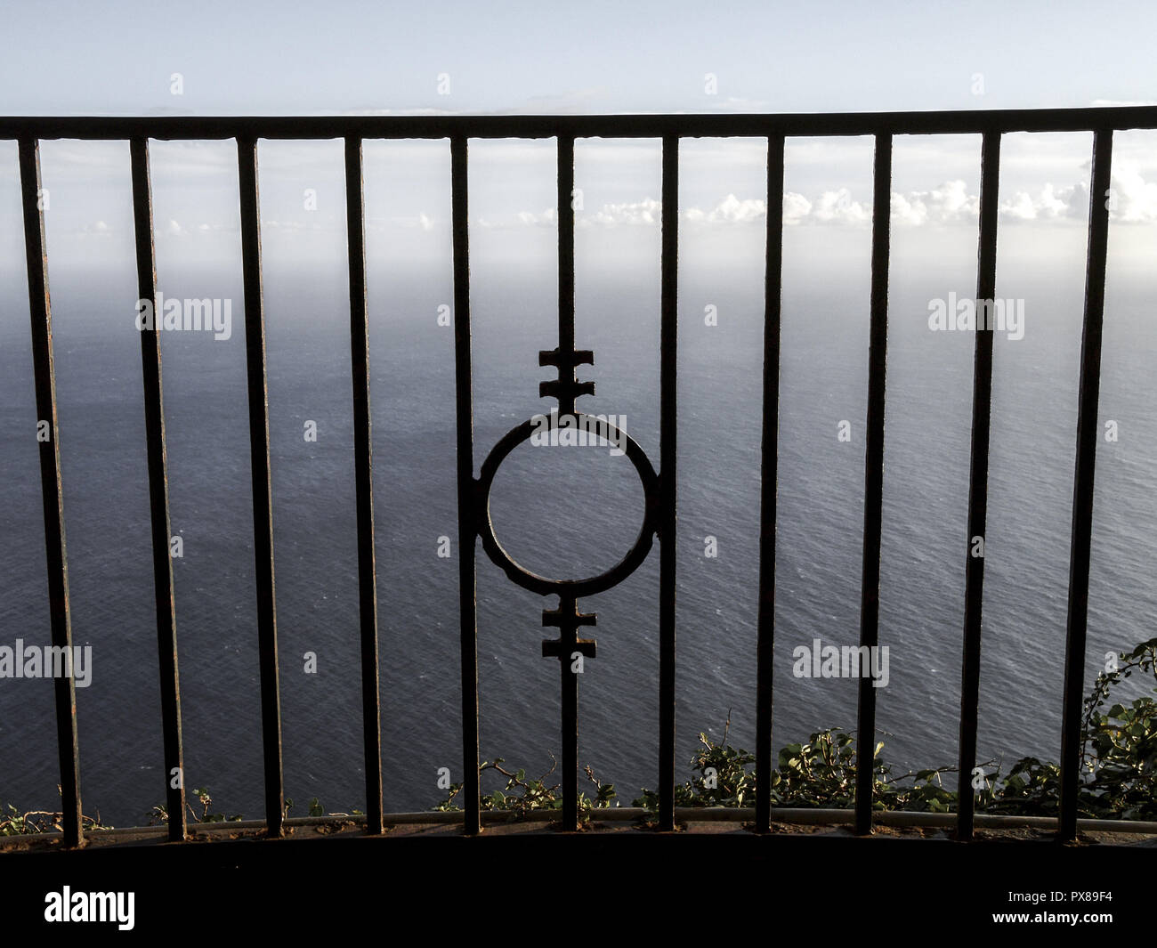 Cliff line Cabo Girao, balustrade at the viewing platform, Portugal ...