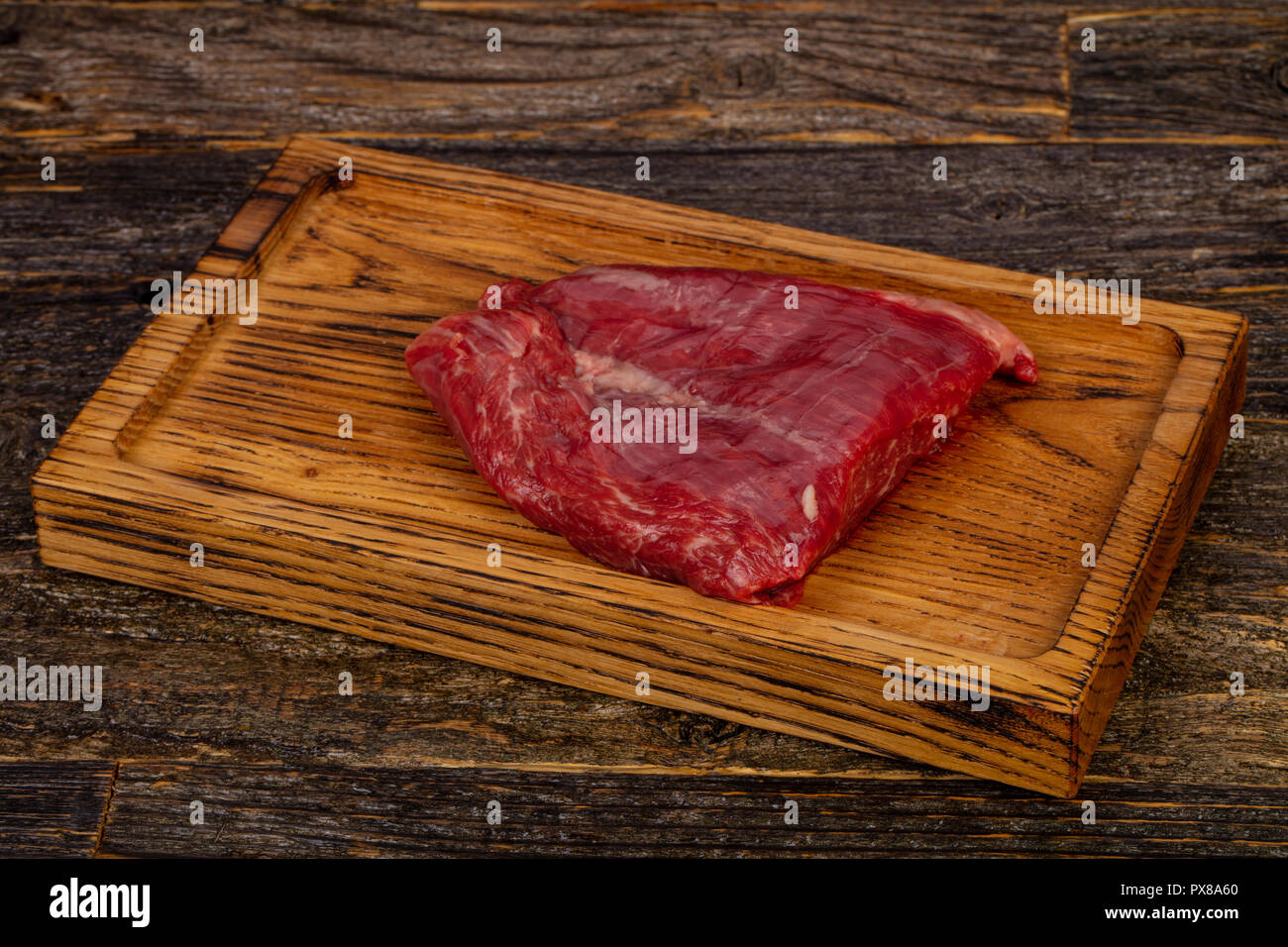 Raw beef Flank steak Black Angus Stock Photo - Alamy