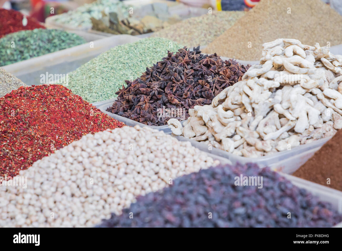 Dried fruits and nuts on local food market in Tashkent, Uzbekistan ...