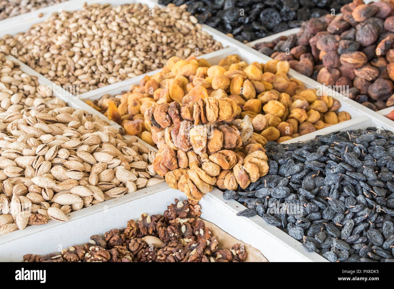 Dried fruits and nuts on local food market in Tashkent, Uzbekistan ...