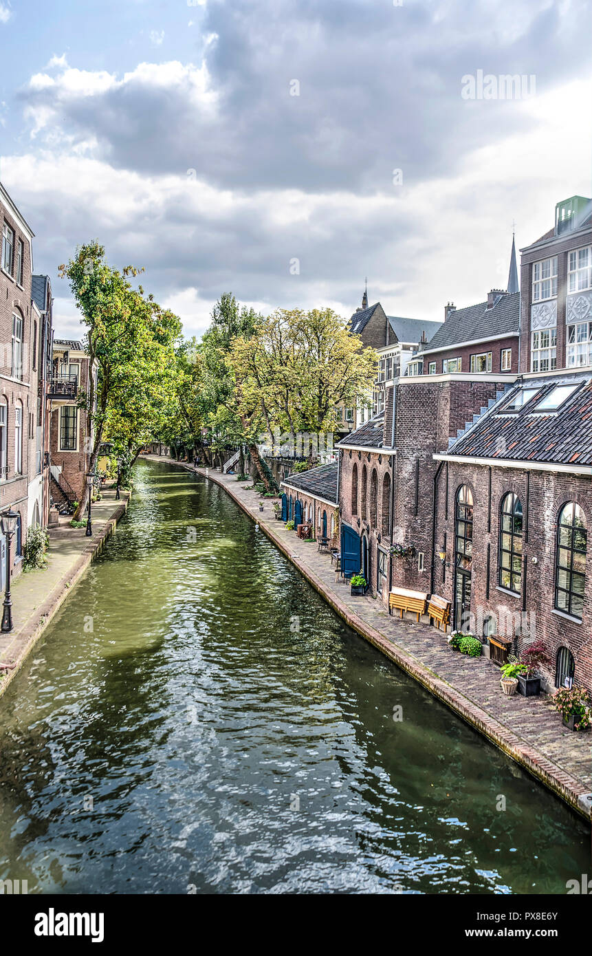 Utrecht, The Netherlands, September 1, 2018: view of the narrow lower ...