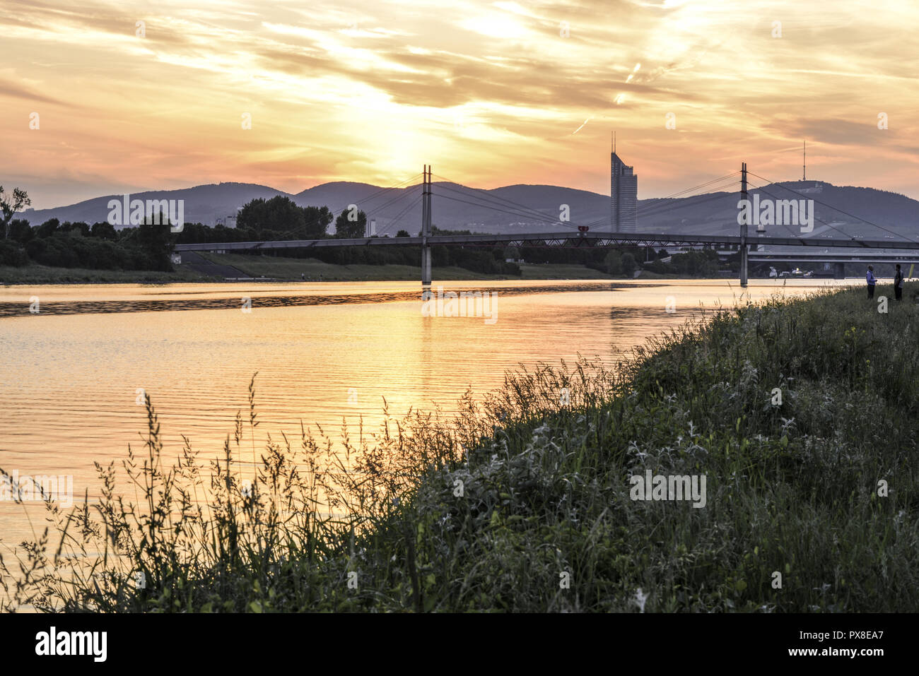 Vienna, Millenniumstower, River New Danube, Austria Stock Photo - Alamy