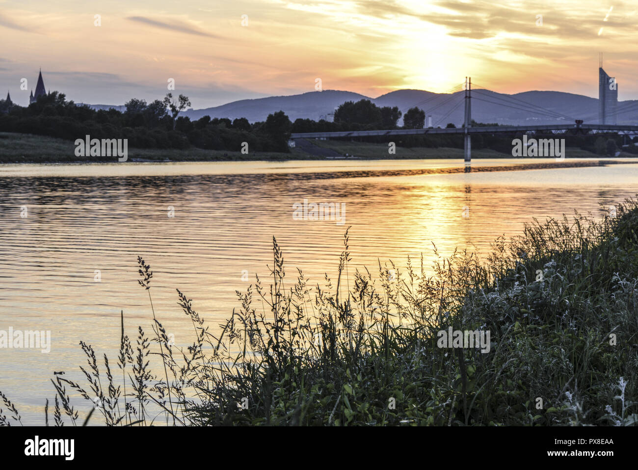 Vienna, Millenniumstower, River New Danube, Austria Stock Photo - Alamy