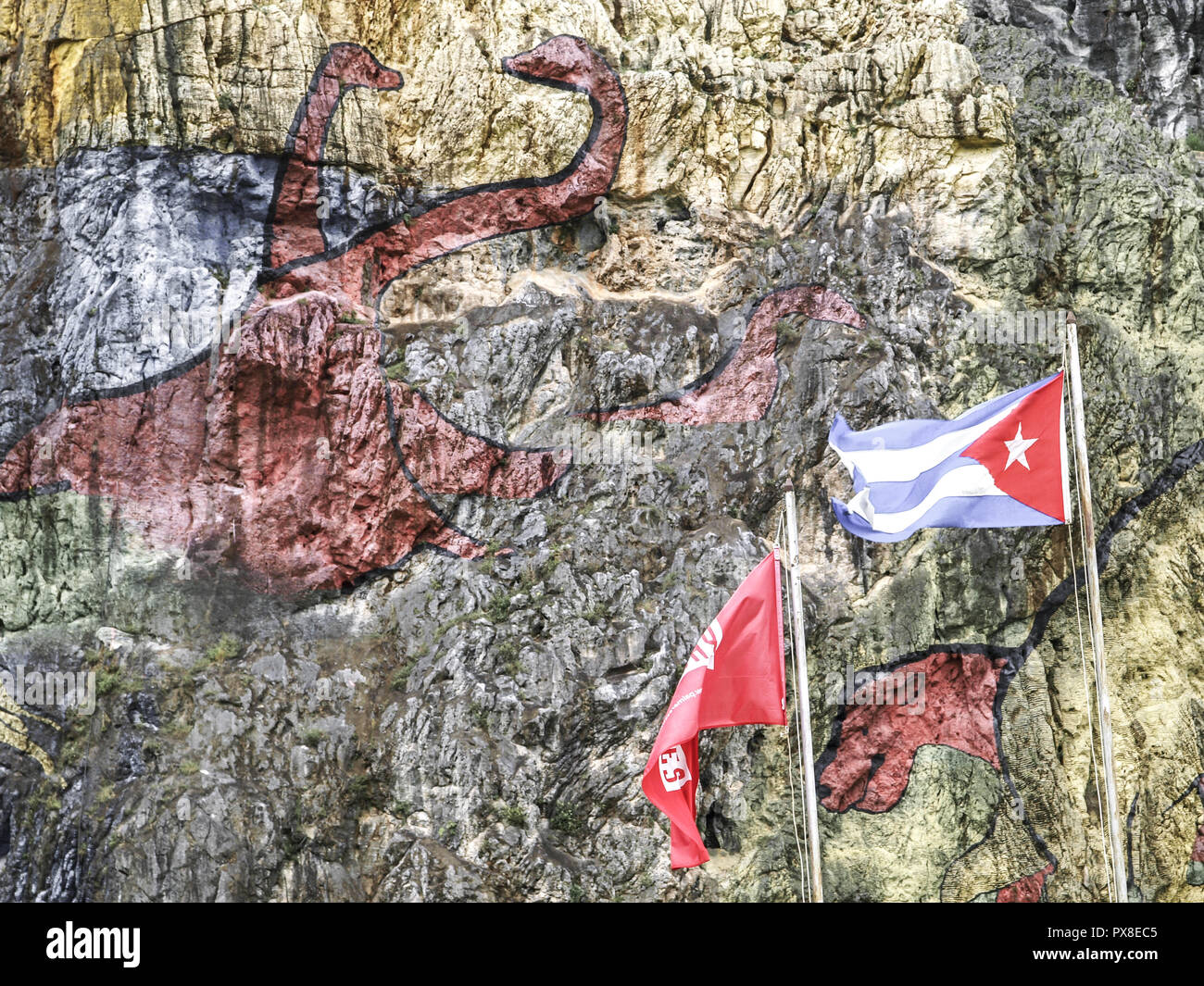 Cuba, rocks painted with prehistoric motives, a communist dinosaur ...