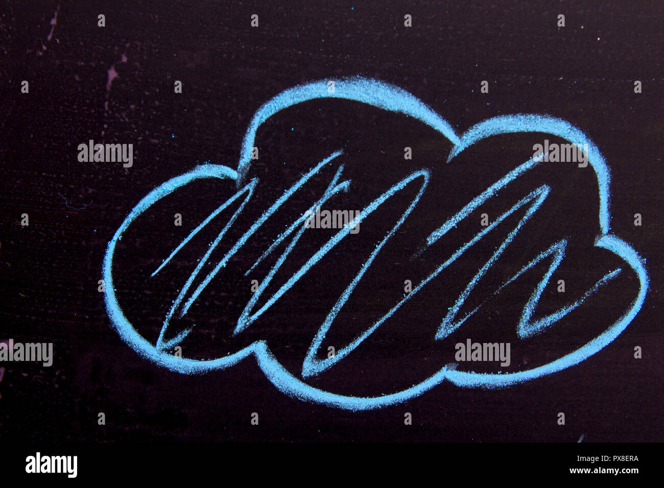 Chalk drawing as blue cloud background Stock Photo - Alamy