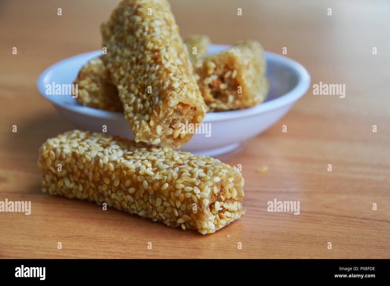 sesame roll Chinese traditional snack on cup Stock Photo - Alamy