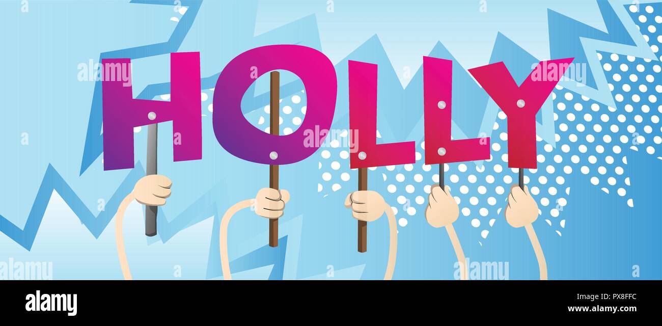 Diverse hands holding letters of the alphabet created the word Holly ...
