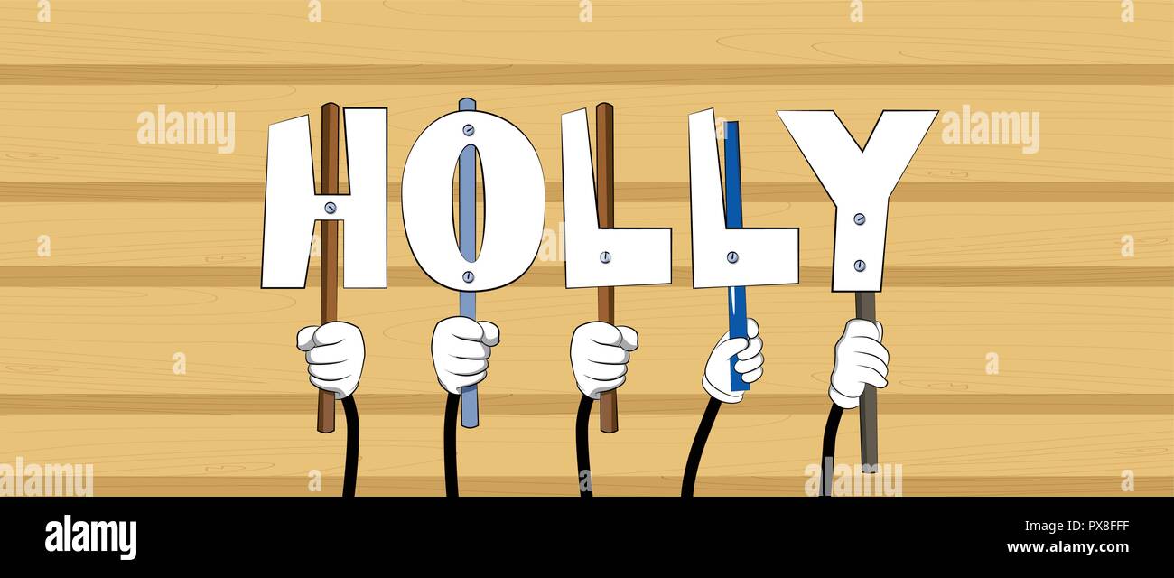 Diverse hands holding letters of the alphabet created the word Holly ...