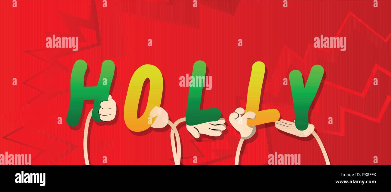 Diverse hands holding letters of the alphabet created the word Holly ...