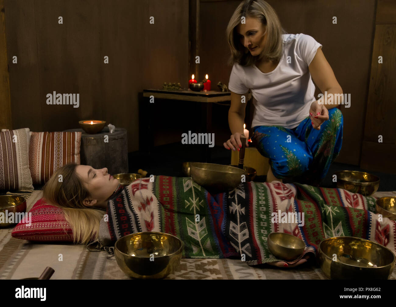Meditation With Tibetan Singing Bowls Concept Of Calmness And Relax