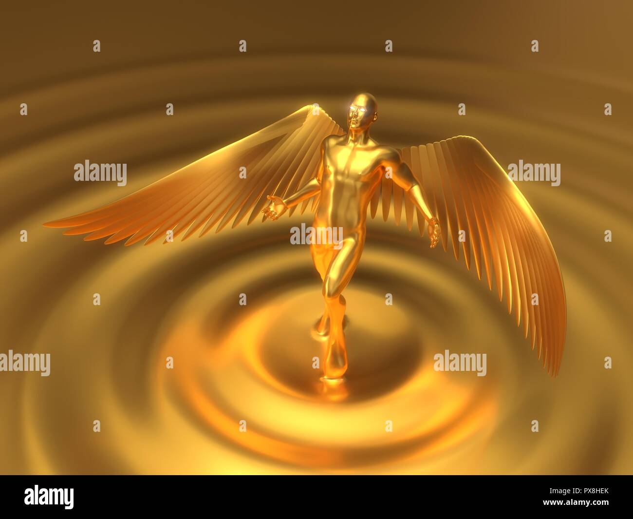golden angelic character rising from liquid gold. 3d illustration Stock ...