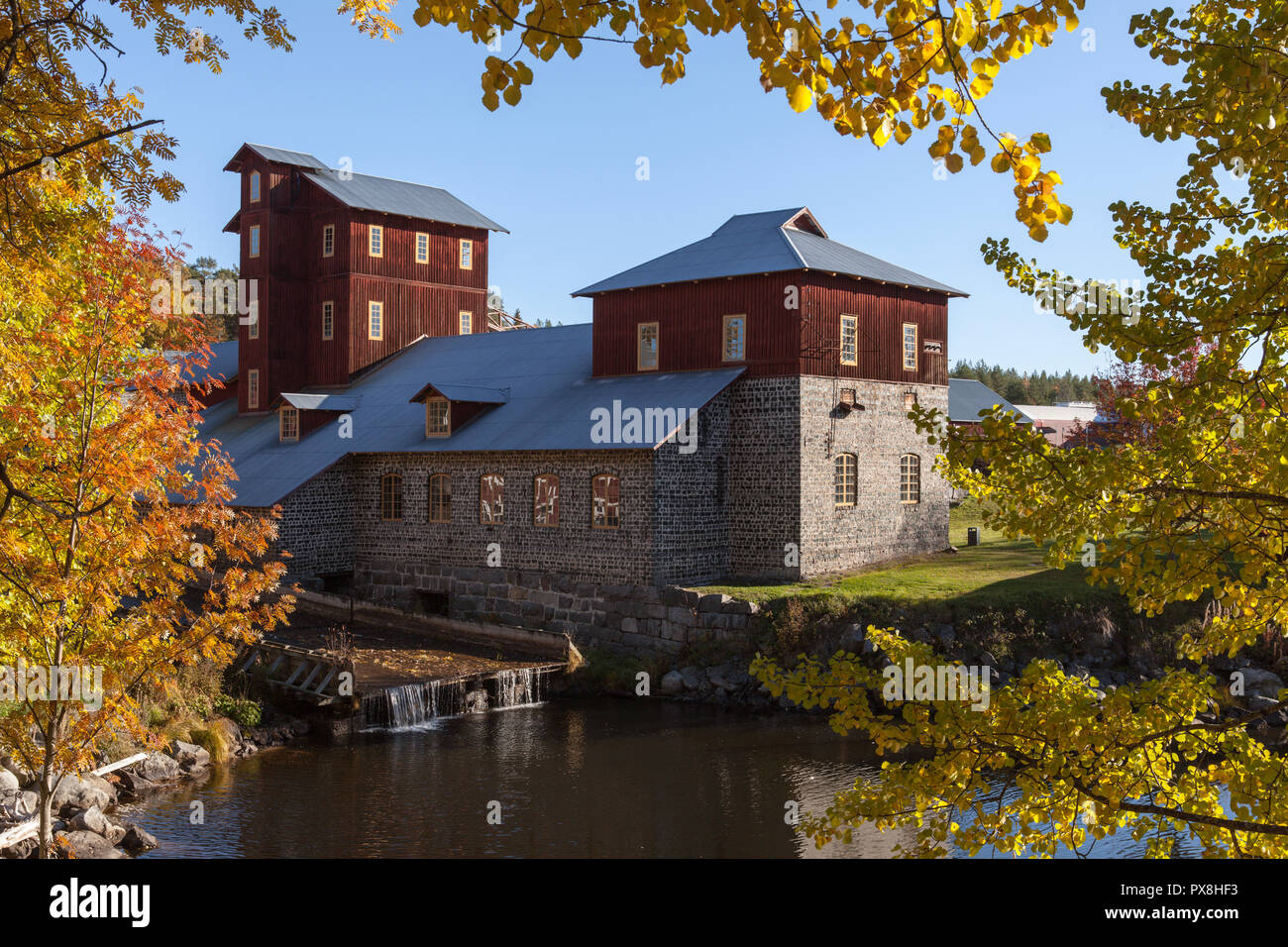NORDMALING, SWEDEN ON OCTOBER 07, 2018. Outdoor view of old wooden ...