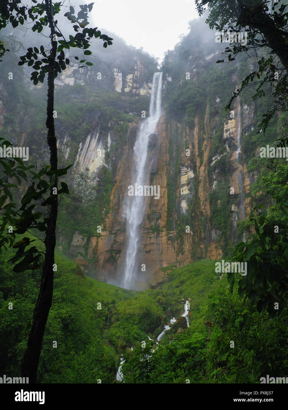 Yumbilla waterfall in two tiers, Chachapoyas, Peru Stock Photo - Alamy