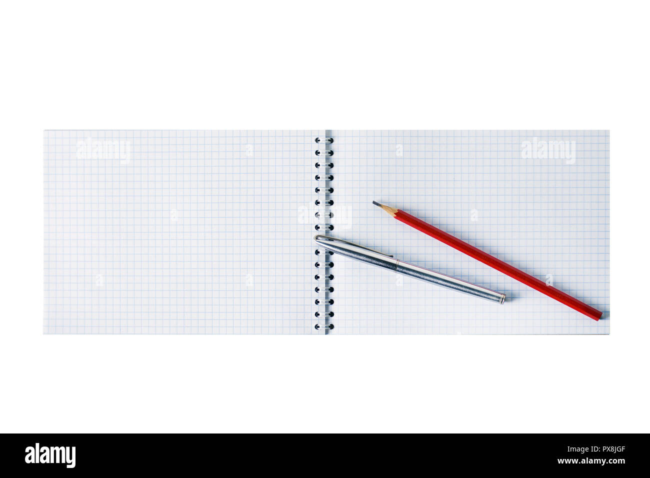 Open writing pad with pencil and pen Stock Photo - Alamy