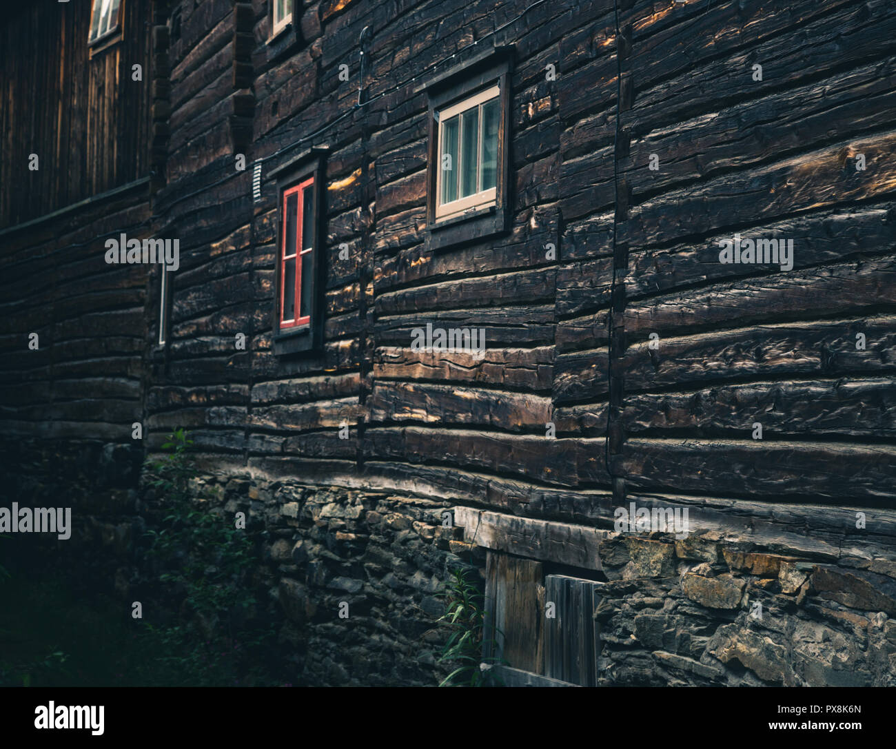 Traditional architecture of wooden houses in Røros, Norway. Old wooden ...