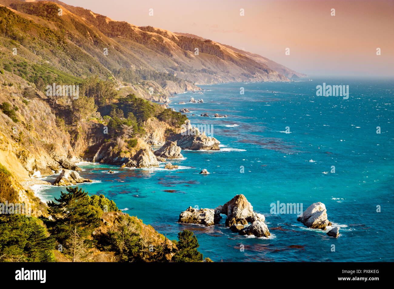 Scenic view of the rugged coastline of Big Sur with Santa Lucia ...