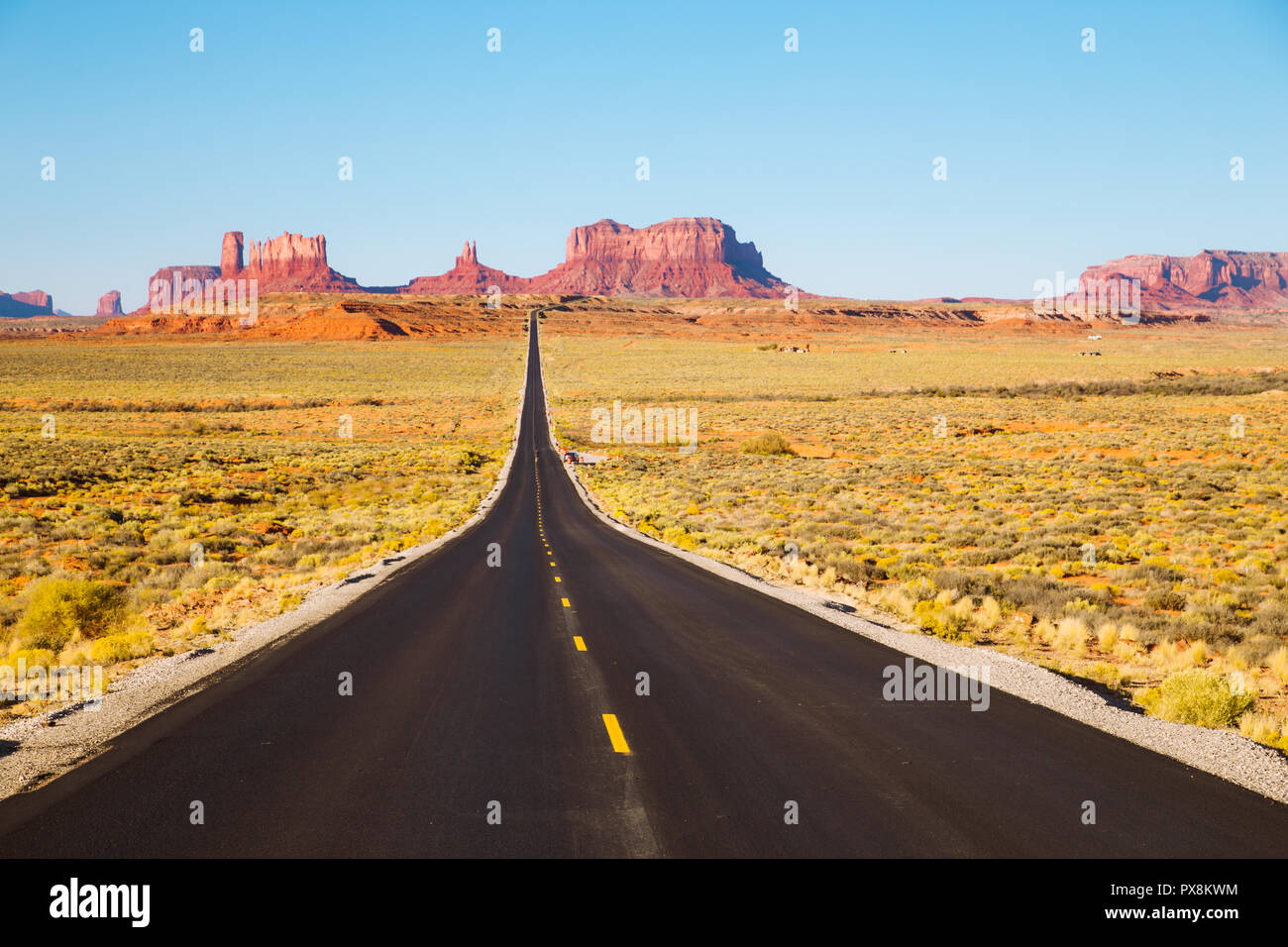 Classic panorama view of historic U.S. Route 163 running through famous ...