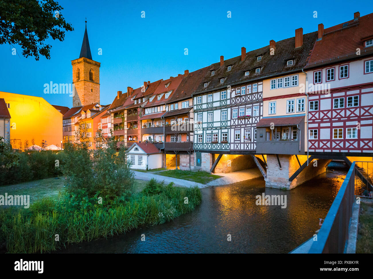 Classic panoramic view of the historic city center of Erfurt with ...