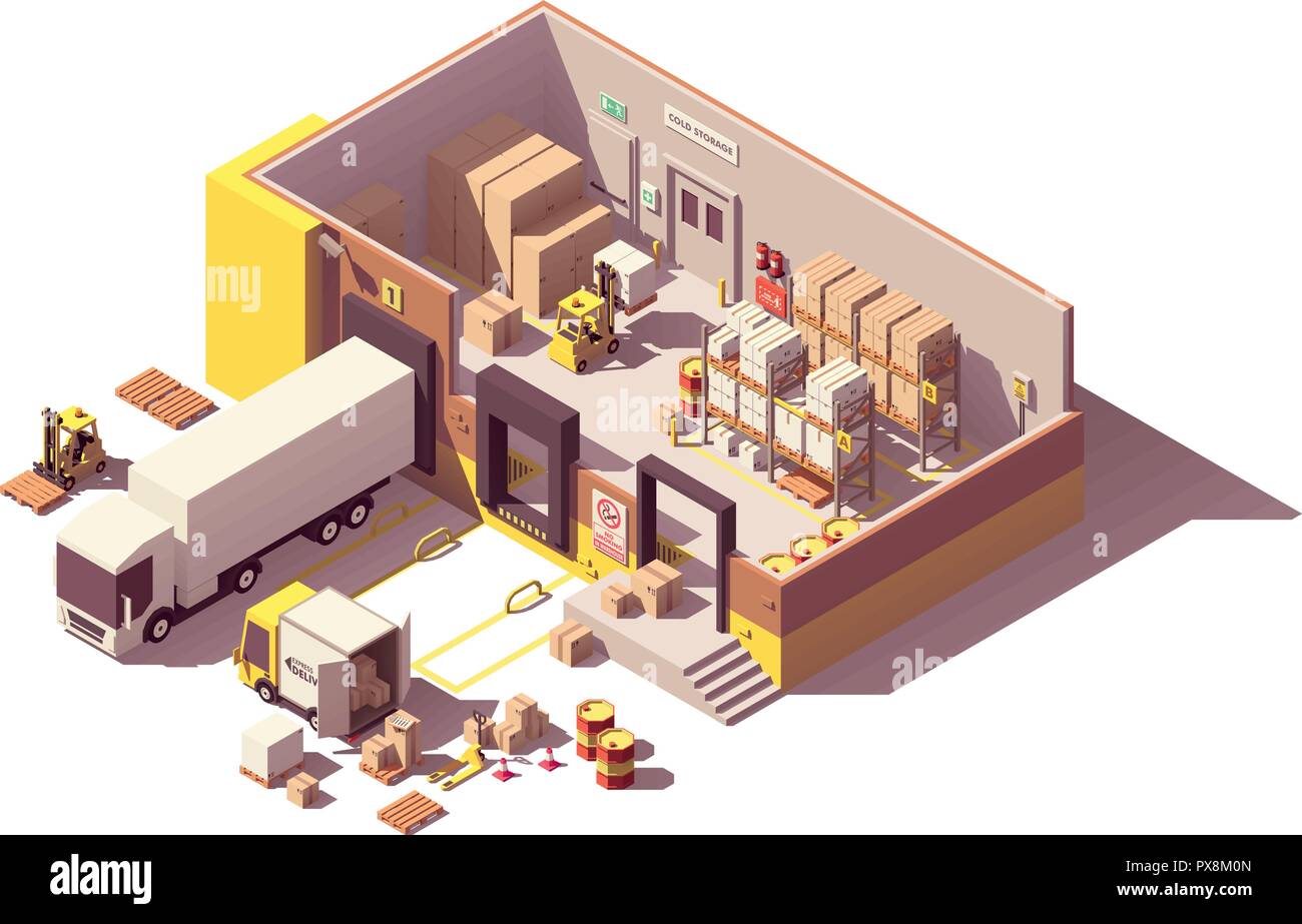 Vector isometric low poly warehouse cross-section Stock Vector Image ...