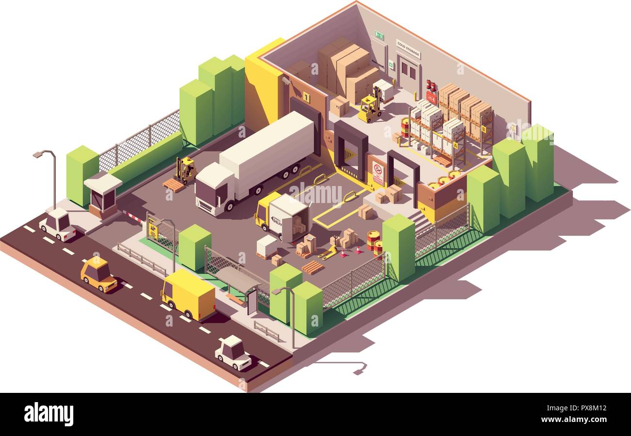 Vector isometric low poly warehouse cross-section Stock Vector Image ...