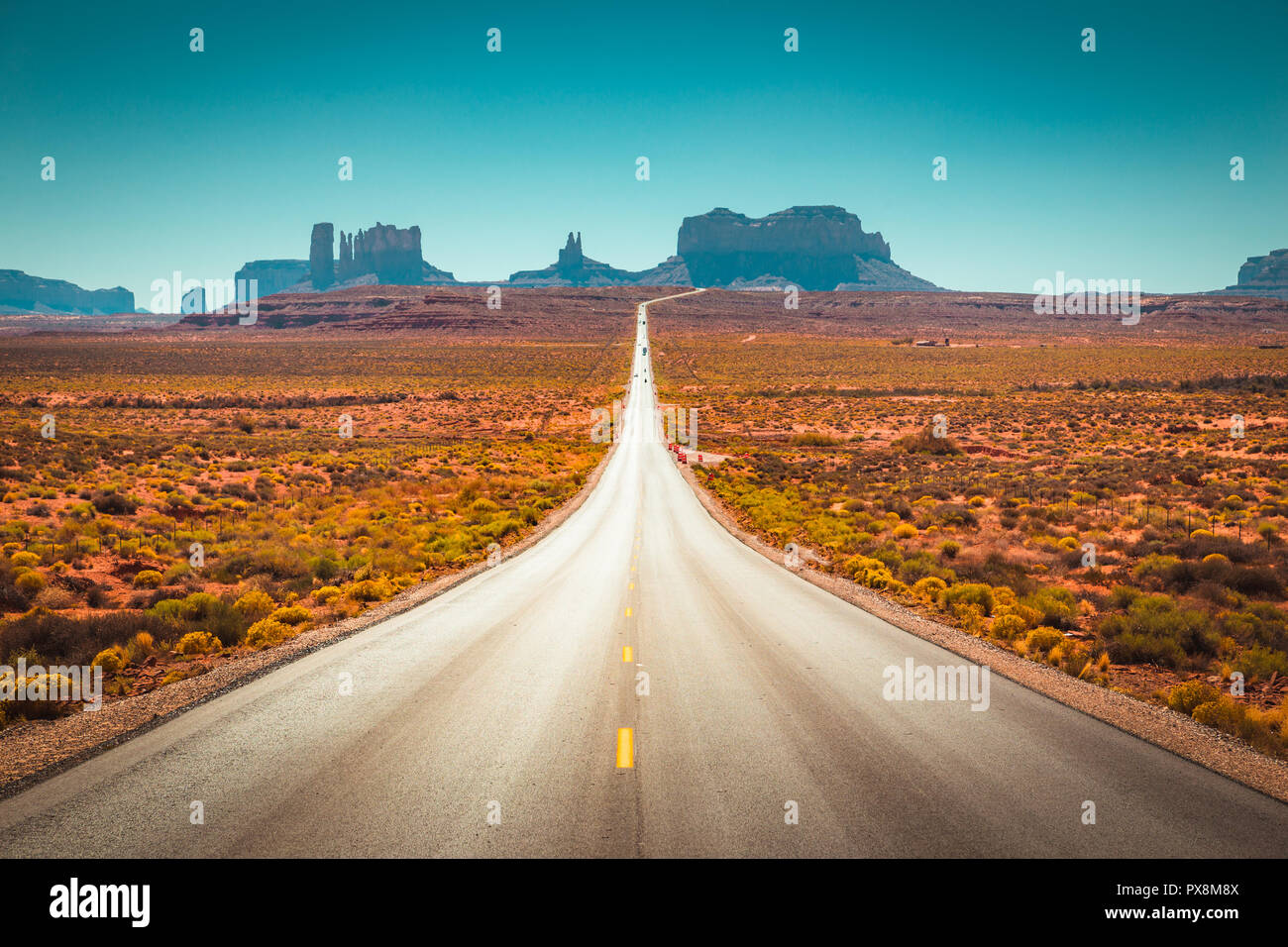 Classic panorama view of historic U.S. Route 163 running through famous ...