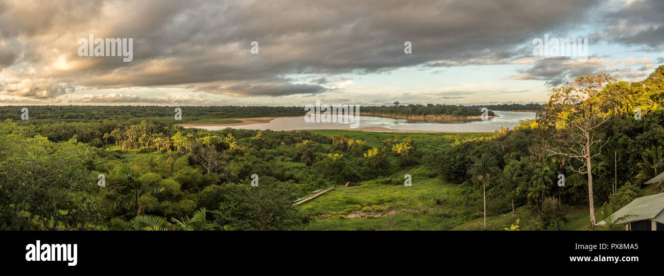 Sunset at the Javari River, the tributary of the Amazon River, Amazonia ...