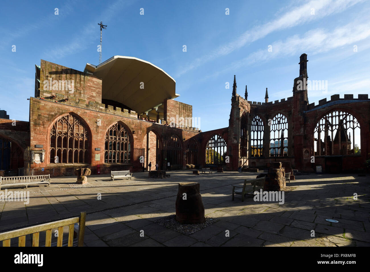 The ruins of Coventry Cathedral adjacent to the New Cathedral on Priory ...